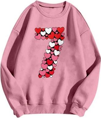 Generic Sweat-shirt unisexe &agrave; imprim&eacute; coeur &agrave; manches longues et col rond confortable &agrave; manches longues col rond hauts de sport chemises dentra&icirc;nement, rose, 