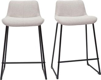 Miliboo Boost Barhocker aus strukturiertem Velours-Effekt, Beige und Metall, H&ouml;he 65 cm, 2 St&uuml;ck