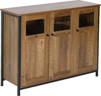 Relaxdays K&uuml;chenschrank mit Glast&uuml;ren, HxBxT: 75 x 100 x 35 cm, 6 F&auml;cher, Sideboard K&uuml;che, Holzoptik, braun/schwarz