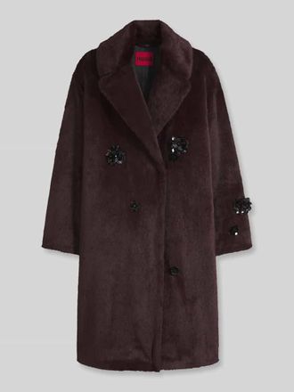 HUGO BOSS Oversized Mantel aus Polyester in Kunstfelloptik mit Pailletten-Details