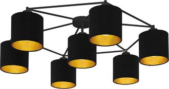 Eglo Deckenlampe Staiti, 7 flammige Deckenleuchte modern, Wohnzimmerlampe aus Metall und Textil, Schlafzimmerlampe in Schwarz, Gold, Flurlampe Decke mit E2
