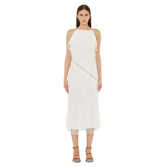 CHRISTOPHER ESBER Wei&szlig;es Fransiges Midi-Kleid Spitzenabschluss - - Dresses - Damen - Wei&szlig; - M