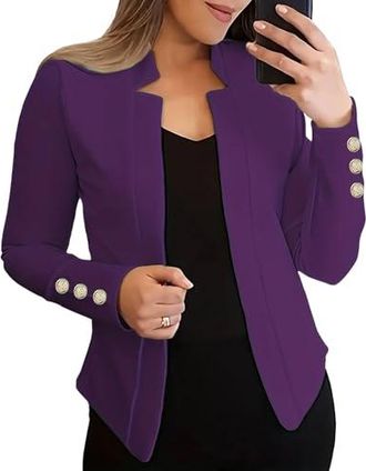 Generic Blazer de Bureau Grande Taille pour Femme, léger, à Manches Longues et Ouvert sur Le Devant, idéal pour Un Style Professionnel décontracté, Violet, Ta