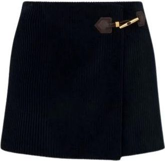 Moschino Femme, Jupes, Bleu, Taille: 38 FR Mini-jupe portefeuille en velours c&ocirc;tel&eacute;