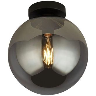 Licht-Erlebnisse Plafonnier m&eacute;tal verre fum&eacute; E27 &Oslash; 25 cm noir gris fum&eacute; abat-jour sph&eacute;rique rond design r&eacute;tro