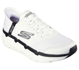 Skechers Herren Max Cushioning Slip-ins - Athletic Workout Walking Schuhe mit Memory-Schaum Running, Sports Shoes, White and Black Textile/Synthetic, 44 EU