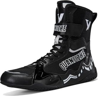 Generic Chaussures De Lutte Et De Boxe Antidérapantes pour Hommes, Bottes De Fitness Hautes, Chaussures Légères Et Respirantes pour Haltérophilie,Noir,41 EU