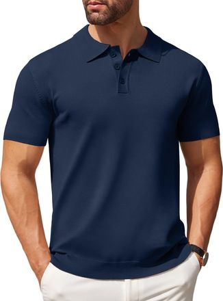 Coofandy Strick Polo Herren Kurzarm Hemd Sommer Gestricktes T-Shirts Männer Regular Fit Shirts Sport Hemden Golf Navy Blau L