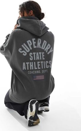 Superdry Athletic Essentials - Sweat à capuche oversize à fermeture éclair - Gris anthracite