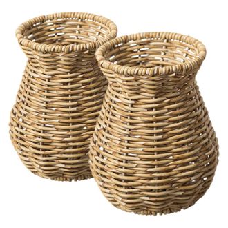 BESPORTBLE Handgefertigte Kunststoff Rattan Vase im Amerikanischen Landhausstil 2 St&uuml;ck Rustikale Blumendekoration f&uuml;r Wohnzimmer und Schlafzimmer