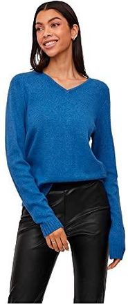 Vila Vila Pull en Tricot pour Femme, col en V, Bleu f&eacute;d&eacute;ral - D&eacute;tails : m&eacute;lange fonc&eacute;, L