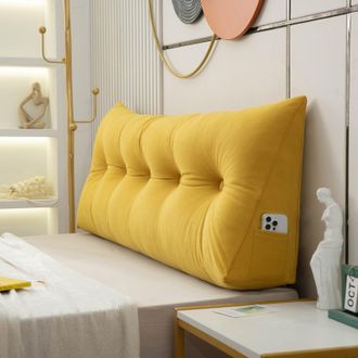 Generic Weiches dreieckiges Bettkeilkissen, Dekorativ für, Ergonomie Rückenlehne Wandkissen gemütliches, großes Rückenkissen für Bett/Sofa/Tatami(Yellow,150cm