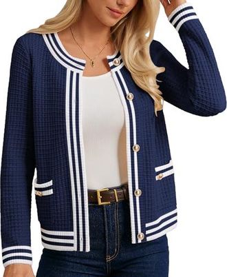 Grace Karin Chandail en tricot &agrave; manches longues pour femme, &eacute;l&eacute;gant, avec boutons, bleu fonc&eacute;, XL