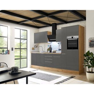 Respekta K&uuml;che K&uuml;chenzeile K&uuml;chenblock Marleen Premium 310 cm Grau Artisan Eiche Respekta