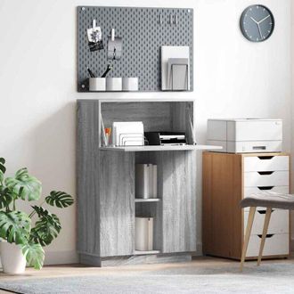 vidaXL Vidaxl - Bureau avec porte Gris 71,5 x 31,5 x 106,5 cm Bois ding&eacute;nierie