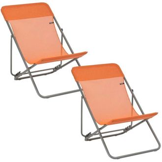 Lafuma Mobilier Lot De 2 Transats Jardin Pliants Multi-positions - Maxi Transat - Batyline Iso - Orange Clementine - Lafuma Mobilier
