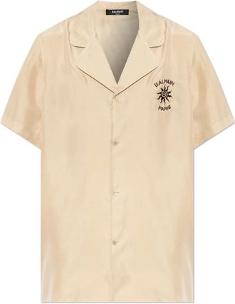 Balmain Homme, Chemises, Beige, Taille: XL Chemise &agrave; Manches Courtes en Soie