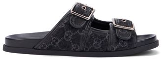 Gucci Mens Denim Slider Sandals Black Cotton Slippers Flat Shoes