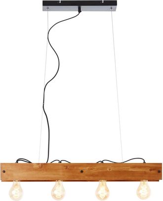 Brilliant Lampe, Calandra Pendelleuchte 4flg schwarz/holzfarbend, 4x A60, E27, 42W, Holz aus nachhaltiger Waldwirtschaft (FSC)