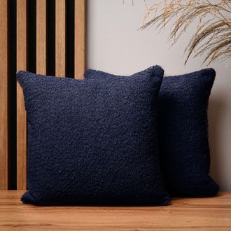 MG Design 2er Set Kissenbezüge 40 x 40 cm in Blau - mit Reißverschluss, fein gewebt mit Chenille-Haptik, pflegeleich