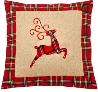 Shatchi Kissenbez&uuml;ge aus Sackleinen, f&uuml;r Schlafzimmer, B&uuml;ro, Dekoration, Baumwolle, Bedruckt, Rentier/Schneemann/Rotkehlchen, Weihnachtspudding, 40 x 40 cm