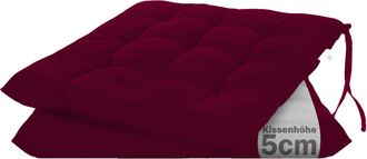 Brandsseller 2er Set Stuhlkissen 40x40x5 cm Sitzkissen Polster Stuhlauflage mit Halteb&auml;ndern Dekokissen f&uuml;r Indoor Outdoor gesteppt - Beerenrot