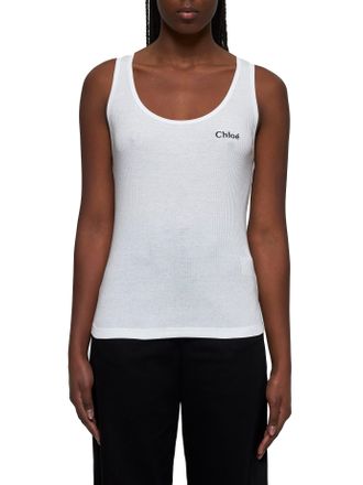Chlo&eacute; Womens Cotton Ribbed Tank Top White