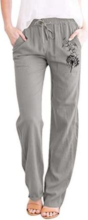 Generic Pantalon en Coton et Lin Femmes Fluide Pantalon Ample D&eacute;contract&eacute; pour Femmes avec Poches &Eacute;lastique Taille Haute Sac en Papier L&eacute;ger Jogging Large Fem