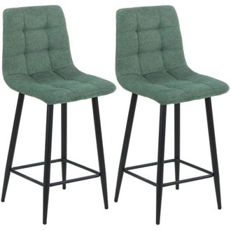 Altobuy ERNEST - Lot de 2 Tabourets de bar Tissu Vert Pieds M&eacute;tal Gris Anthracite