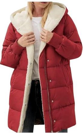 Generic Manteaux longs dhiver tendance pour femme - Doudoune doubl&eacute;e en polaire Sherpa - Manteau dhiver surdimensionn&eacute; &agrave; manches longues pour femmes, Rouge, X