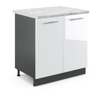 Vicco Meuble bas sous-&eacute;vier Fame-Line, Blanc Haute brillance, 80 cm, pt Marbre