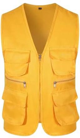 Generic Gilet cargo pour homme avec fermeture &eacute;clair int&eacute;grale et col en V, l&eacute;ger et respirant, sans manches, durable, couleur unie, gilet polyvalent et d&eacute;con