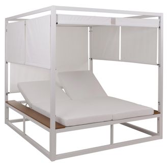 Mendler Aluminium Lounge-Gartenliege HWC-M63b, XL Sonnenliege Bali-Liege Daybed, 10cm-Polster - wei&szlig; Polster Creme
