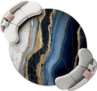 Generic Bleu Tapis de Salon Rond 120 cm, Magnifique Luxueux Marbre Tapis Chambre Antid&eacute;rapant Lavable, Ne Perd Pas Ses Poils Moelleux Moquette pour Chambre de