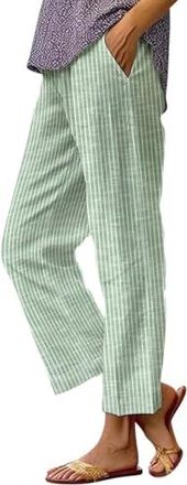 Generic Pantalon d&eacute;t&eacute; 3/4 en mousseline pour femme - Pantalon d&eacute;t&eacute; l&eacute;ger en lin - Avec poches - D&eacute;contract&eacute; - Pantalon en tissu &eacute;lastique et confortable - Pou