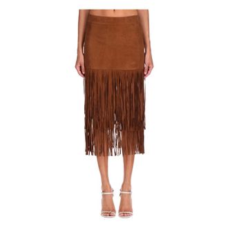 Ermanno Scervino Femme, Jupes, Brun, Taille: 40 FR Fringed Midi Skirt