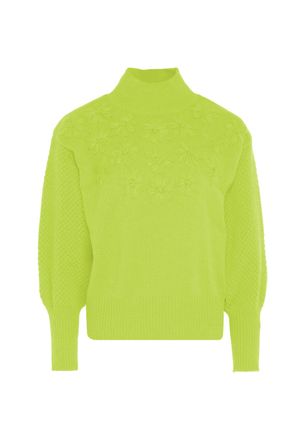 Mymo Pullover mit Blumenstick Damen Limette