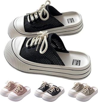 Generic Mules en toile dos nu pour femme - Baskets mules à plateforme confortables - Sandales de marche confortables à enfiler avec semelle souple