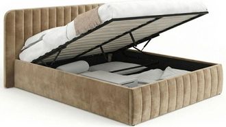 IDMarket Lit coffre double ALBA avec t&ecirc;te de lit et sommier 140 x 190 cm velours taupe