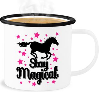 Shirtracer Emaille Becher Blechbecher - Pferde - Tassen - Stay magical I Geschenk Pferdem&auml;dchen - 300 ml - Wei&szlig; Schwarz - spr&uuml;che pferd horse tasse reit trinkbec