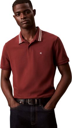 Calvin Klein Herren SS Monogram Pique Tipped Polo LV04RC276G Polos, Rot (Mocha Moment), XL, Rot (Mokka Moment), XL