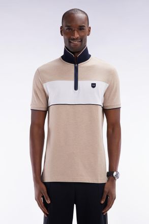 Eden Park Polo &Agrave; Manches Courtes En Piqu&eacute; De Coton Chin&eacute; Stretch Beige D&eacute;tails Contrast&eacute;s Coupe Ajust&eacute;e