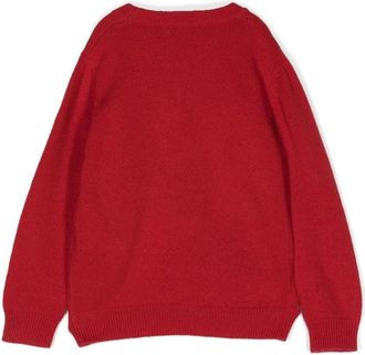 Il Gufo Teddy Bear Embroidered Virgin Wool Sweater - Red
