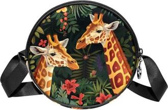 Generic Petit sac &agrave; bandouli&egrave;re rond pour femme, girafes avec fermeture &eacute;clair, bretelles r&eacute;glables, sac &agrave; main rond d&eacute;contract&eacute; pour femmes et filles