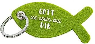 Gilde 49088 - Porte-cl&eacute;s, poisson, Dieu est toujours avec vous, feutre, 10,5 cm, vert, vert, 10,5cm