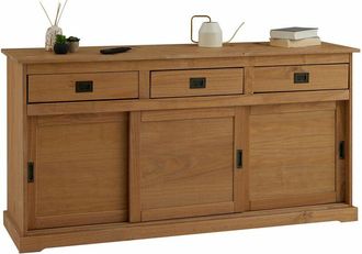 IDIMEX Buffet en pin massif 116x73x35 cm - 3 tiroirs et 3 portes - Finition lasur&eacute;e brun - Design traditionnel chic pour salle &agrave; manger