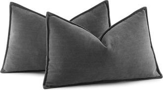 Miulee 2er Kissenbezug 30x50 Dunkelgrau Chenille Kissenbez&uuml;ge Kissenh&uuml;lle Sofakissen dekokissen zierkissen Elegantes Design f&uuml;r Couch Sofa Wohnzimmer