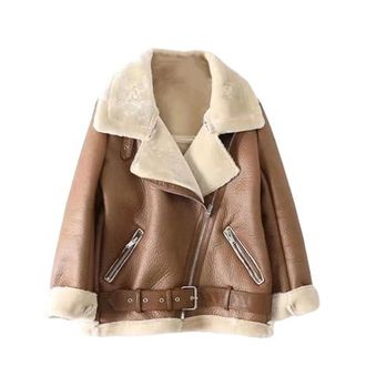 Generic Femmes Automne Hiver Chaud Fausse Fourrure Veste Avec Ceinture Biker Loose Épais Mode Manteau Outwear, Lighttan, XS