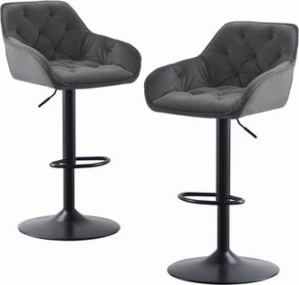 Ainpecca Barhocker 2er Set Samt, Drehbare Barst&uuml;hle h&ouml;henverstellbar mit Armlehne & Fu&szlig;st&uuml;tze, Gepolsterte K&uuml;chenhocker mit Knopfheftung, Tresenhocker f&uuml;r K&uuml;ch