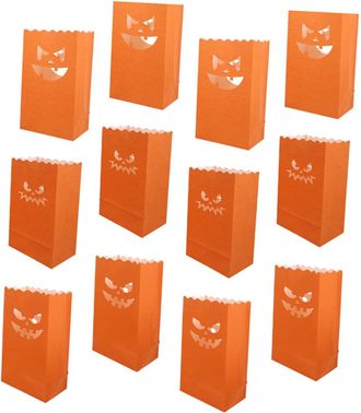 Angoily 12stücke Halloween Papierkerzenbeutel Mit Geschnitztem Kürbisgesicht Für Dekoration Tischgestaltung Und Festliche Bei Halloween Feierlichkeiten